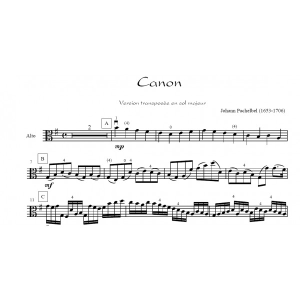PACHELBEL CANON ALTO PIANO - Partitions en ligne